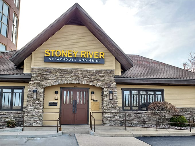 That stone façade isn't just for looks—it symbolizes the rock-solid reliability of getting an incredible steak every time.