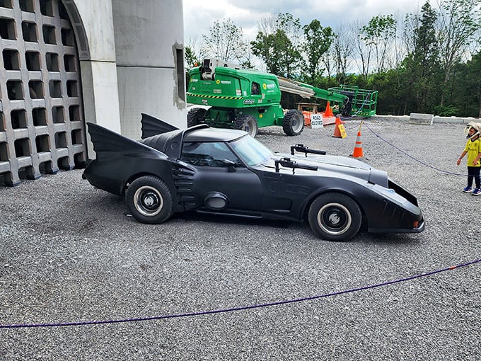 Even Batman needs a castle to park his Batmobile—this unexpected automotive treasure adds a touch of modern fantasy to the medieval setting.