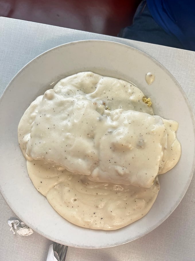 Biscuits and gravy: Southern comfort in a dish that looks like clouds floating on a creamy sea. Naptime sold separately.