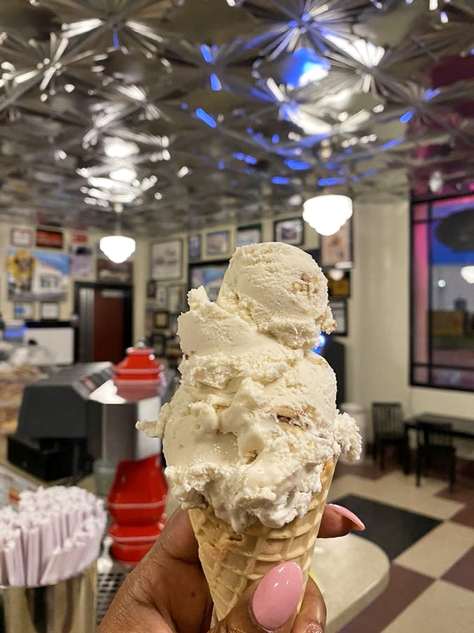 In a world of complicated desserts, there's something profoundly satisfying about perfectly scooped ice cream in a crisp waffle cone.