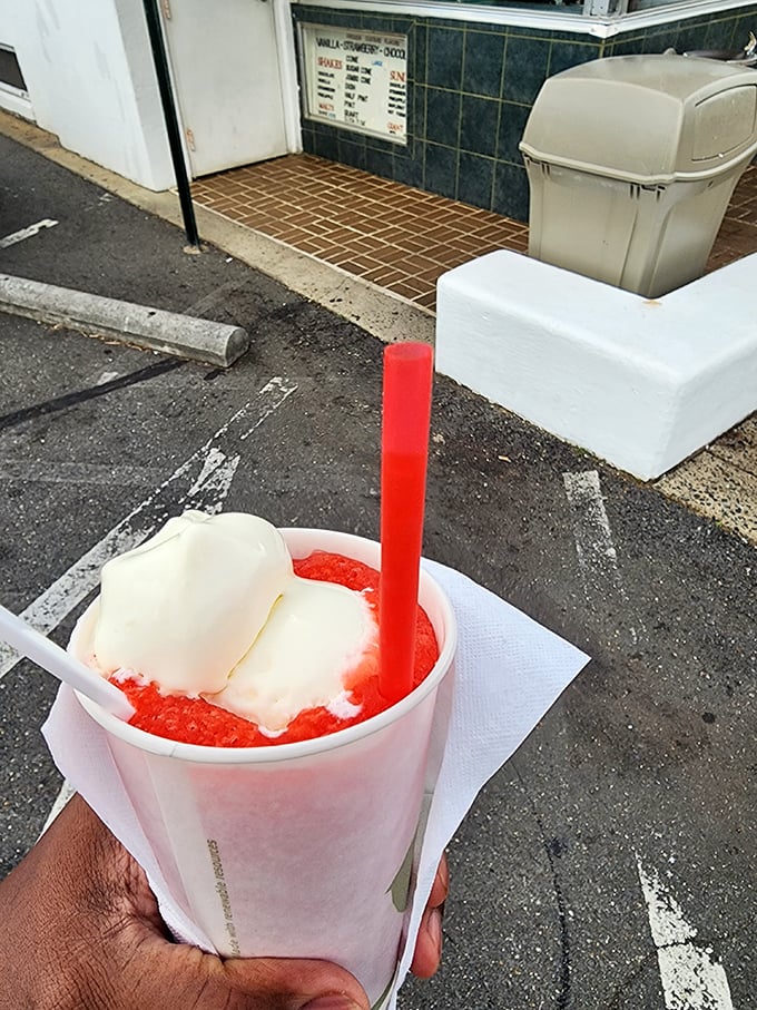 The cherry slush float—proof that sometimes the best relationships are opposites. Icy slush, creamy custard—a romance for the ages.