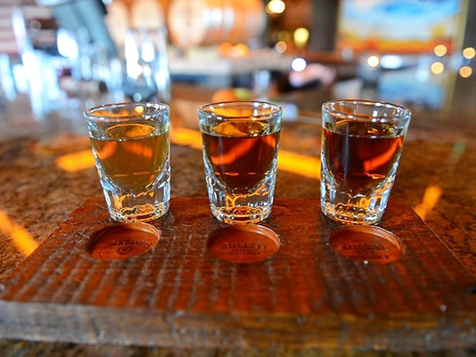 Three amber-colored promises in glass form—a whiskey flight that tells the story of oak, time, and the magic that happens when they dance together.