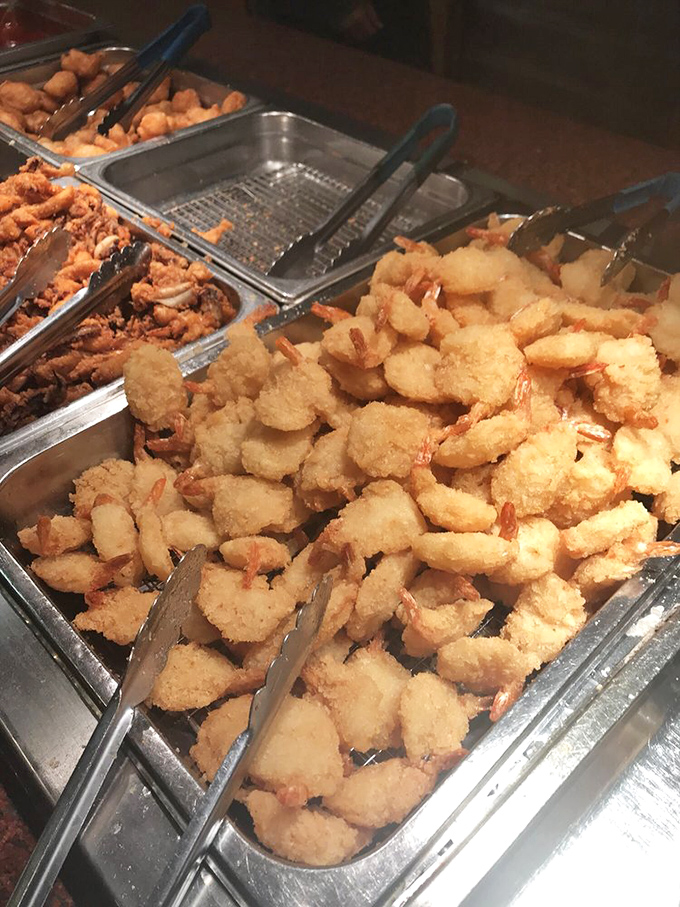 The fried shrimp battalion stands at attention, golden-armored and ready for the inevitable dipping sauce assault. Resistance is futile. 