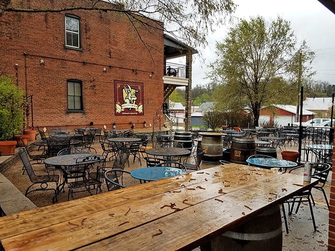 Brick walls, barrel tables, and the promise of good conversation—this outdoor space has mastered the art of Missouri relaxation.
