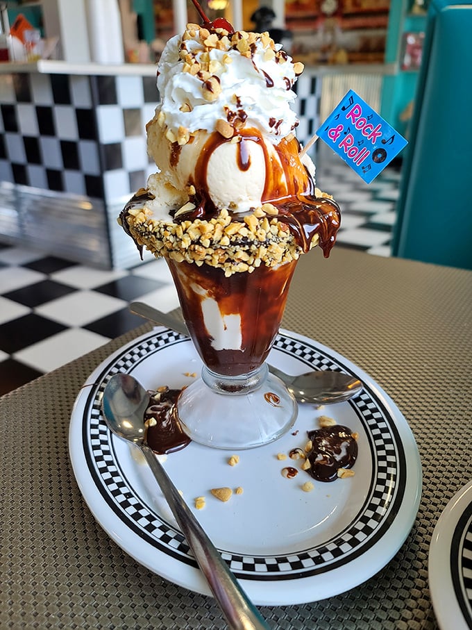 The "Rock & Roll" sundae doesn't just satisfy your sweet tooth—it throws a party for it. Complete with all the toppings Elvis would approve of.