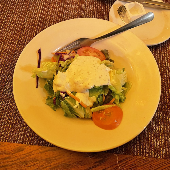 A house salad that doesn't feel like punishment. Fresh greens and house-made dressing prove that Germans understand vegetables too, not just meat and potatoes.