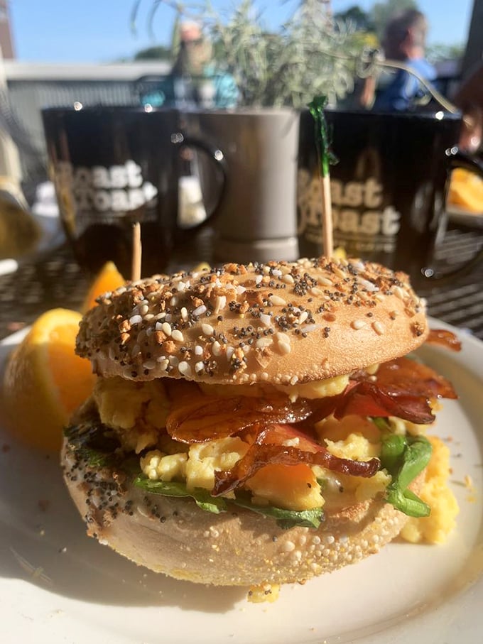 Not all heroes wear capes—some come on perfectly toasted everything bagels with eggs and bacon to save your morning.
