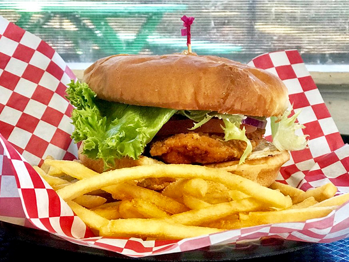 Crispy, golden perfection nestled between pillowy buns – this chicken sandwich makes you forget all those trendy fast-food chicken wars.