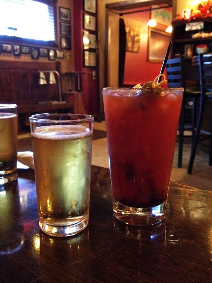 A cold beer and a Bloody Mary—the perfect companions while waiting for pasta paradise. One sip and the world slows down just enough.