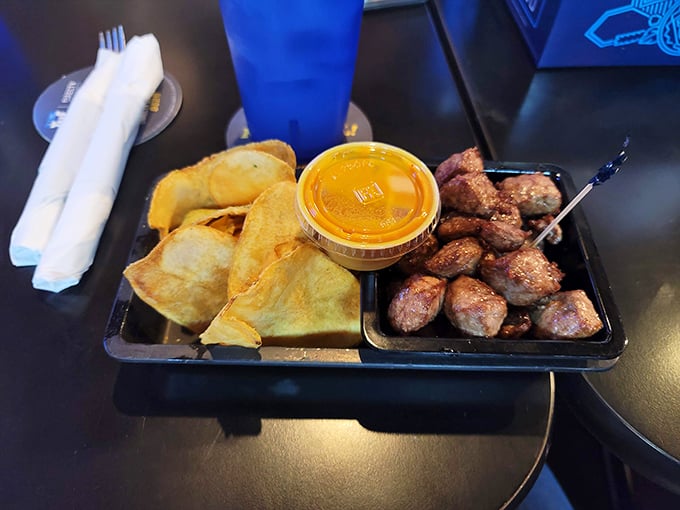 Steak bites and homemade chips—the perfect shareable plate that somehow never gets shared because nobody wants to give up even a single morsel.
