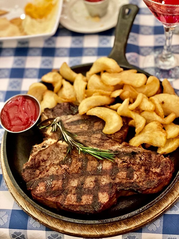 Steak so impressive it deserves its own theme music. The char marks are like nature's way of saying "you're welcome."