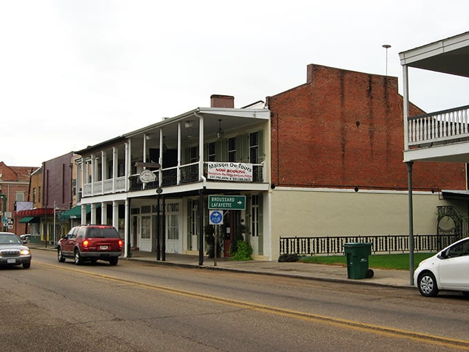 In St. Martinville, historic buildings stand shoulder to shoulder, preserving three centuries of stories along sleepy streets.