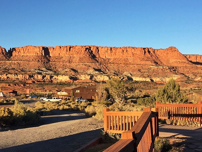 Torrey's main street sits beneath Capitol Reef's watchful gaze, where small-town charm meets monumental beauty.