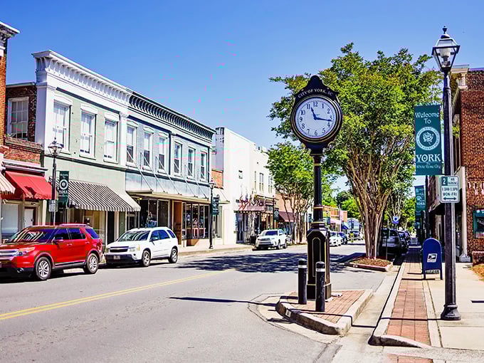 York's historic downtown features a classic small-town clock – because in places this charming, you'll want to track every minute.