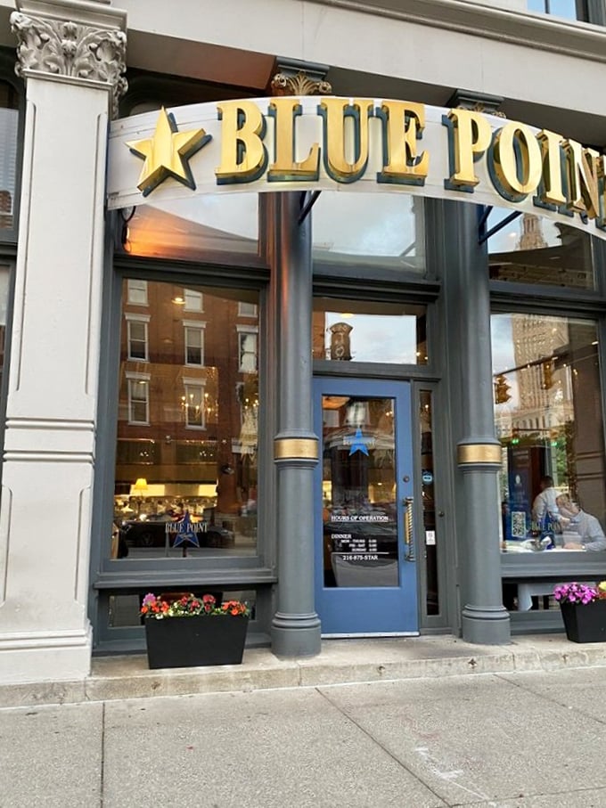 Blue Point Grille: Classic architecture housing modern seafood delights. The kind of entrance that makes you stand up straighter before enjoying perfectly shucked oysters.