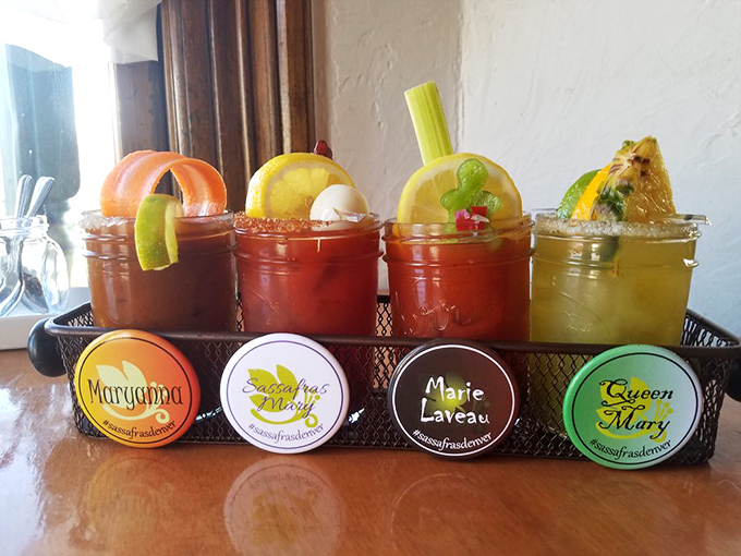 A flight of Bloody Marys that doubles as both cocktail and appetizer. Your Sunday morning decision-making just got deliciously simplified.