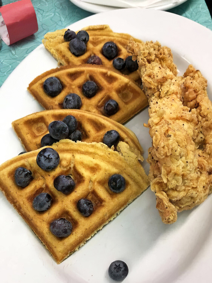 Whoever decided chicken and waffles belong together deserves a Nobel Prize—crispy, fluffy, sweet, and savory in perfect harmony.