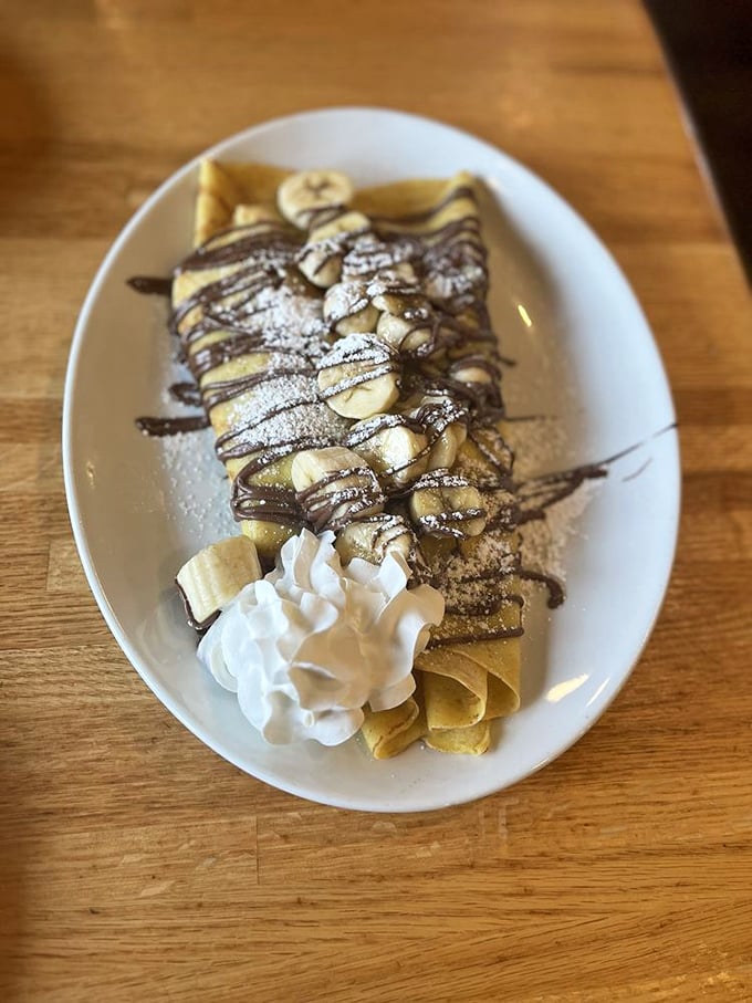 Not your grandmother's crepes—unless your grandmother was a culinary genius who understood the magic of bananas and chocolate.