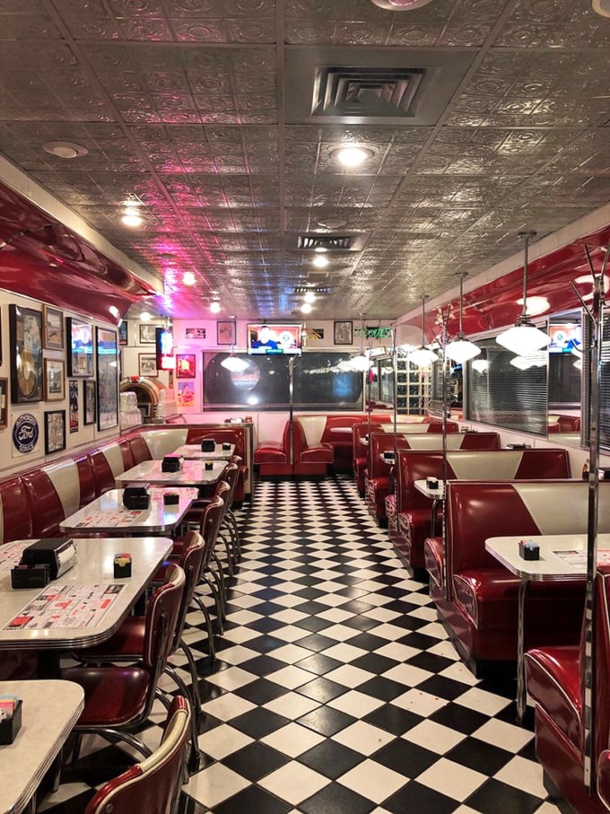 The checkered floor isn't just decoration—it's a finish line you cross into a world where calories don't count and nostalgia tastes delicious.