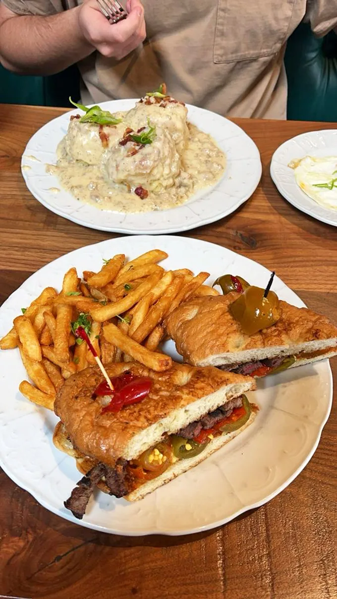 A sandwich that requires both hands and your full attention – the kind of breakfast that says "You won't need lunch today."