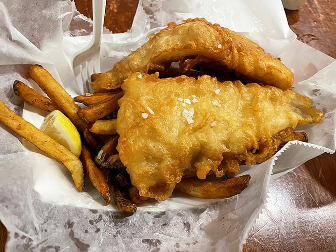 Walleye and fries—Minnesota's unofficial state meal. The golden batter shatters like thin ice on a spring lake with each bite.