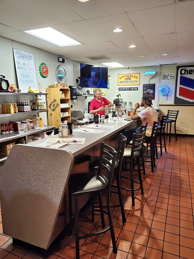 The counter at Joe's isn't just a place to eat—it's front-row seating to the breakfast theater where coffee cup dramas unfold hourly.