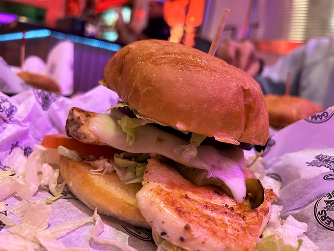 This chicken sandwich isn't just food; it's architecture—layers of crispy, savory perfection that would make Frank Lloyd Wright jealous.