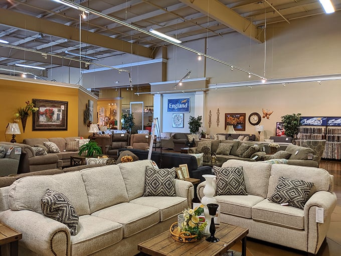The living room showcase features enough seating options to host your entire extended family, including the cousins nobody talks about.