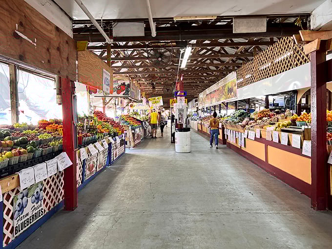 The produce rainbow you can eat! Fresh fruits and vegetables create an artist's palette of color in this massive market.