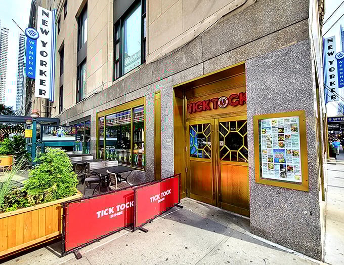 Those golden geometric doors at Tick Tock aren't just an entrance—they're a portal to New York's diner golden age.