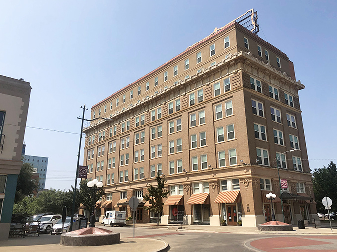Wichita Falls' skyline—where one tall building decided to stand out like a cowboy in a tuxedo. 
