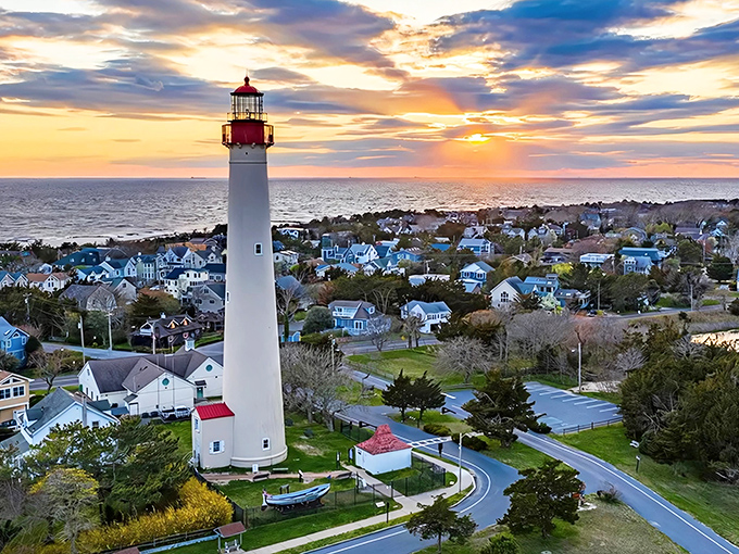 Sunset paints Cape May's lighthouse in golden hues—much like the golden years you can afford to enjoy here.