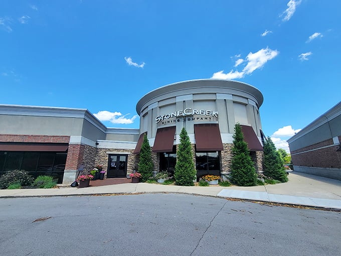 Those brown awnings and stone exterior aren't just for looks – they're setting the stage for the earthy, rich flavors waiting inside.