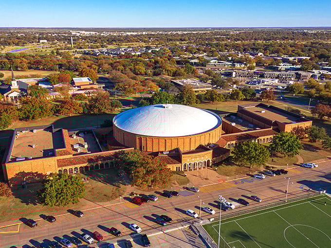 The baseball stadium sits like a green jewel in Wichita Falls' crown—America's pastime in Texas style. 