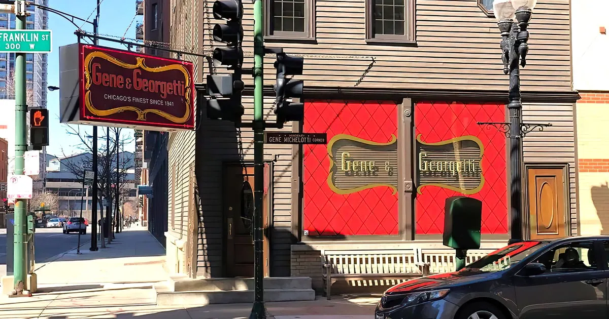 The iconic red and gold sign beckons like a lighthouse for steak lovers. Chicago's culinary history hangs right there on Franklin Street. Photo Credit: Andy P