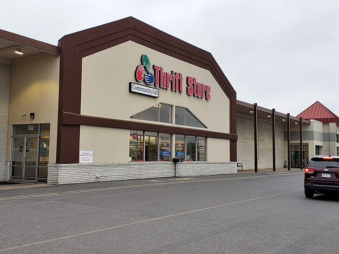 The unassuming exterior of CommunityAid in Selinsgrove hides a treasure trove within—like finding the entrance to Narnia in what looks like an ordinary department store.