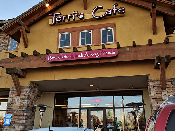 Terri's Café welcomes you with its warm yellow exterior and rustic wooden accents—like a mountain lodge that happens to serve life-changing pancakes.