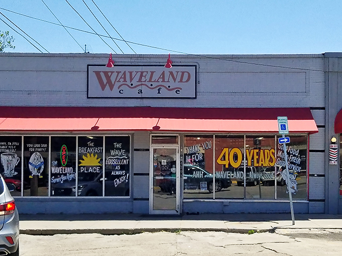 The iconic mug wall at Waveland Cafe isn't just decoration—it's a timeline of loyal customers and morning rituals spanning decades.