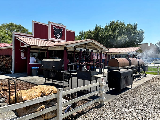 The barbecue promised land awaits at this red barn-like structure where massive smokers out front tell you everything you need to know about priorities.