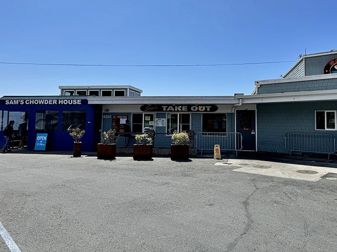 The unassuming exterior of Sam's Chowder House belies the seafood treasures within. Like finding a pearl in an oyster, this coastal gem awaits.