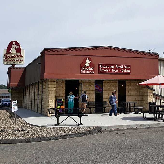 Fascia's Chocolates stands like a sweet sentinel on Chase River Road, its burgundy and tan exterior promising delicious treasures within.