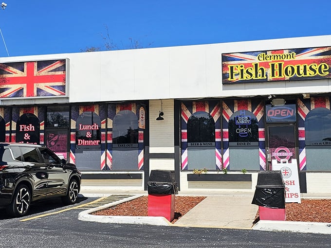 That Union Jack flag isn't just decoration – it's a promise of authentic British pub grub in sunny Florida.