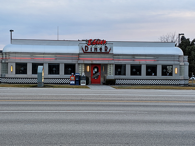 The gleaming silver exterior of Candy's Cafe screams "classic Americana" – this time-traveling diner promises a nostalgic feast before you even step inside.