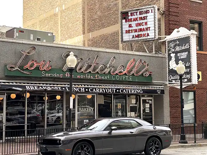The iconic neon sign of Lou Mitchell's has been welcoming hungry Chicagoans since Route 66 was America's main thoroughfare. Classic Americana at its finest.