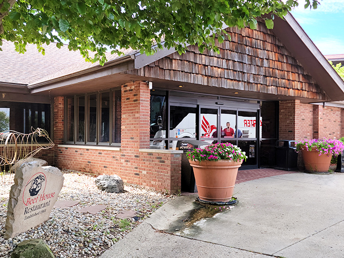 The unassuming exterior of The Beef House belies the culinary treasures within. Like finding a diamond in Indiana's agricultural crown.
