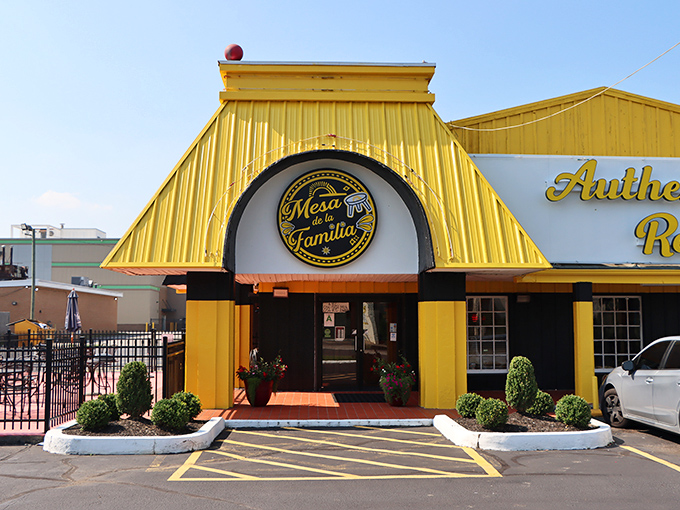 The sunshine-yellow exterior of Mesa de la Familia stands out like a beacon of culinary hope in Louisville, promising authentic Mexican flavors inside.