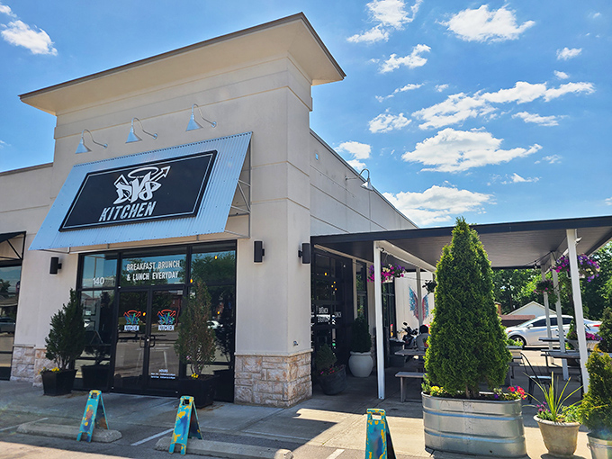 The colorful exterior of DV8 Kitchen isn't just eye-catching—it's a promise that what awaits inside breaks deliciously from the ordinary breakfast routine.
