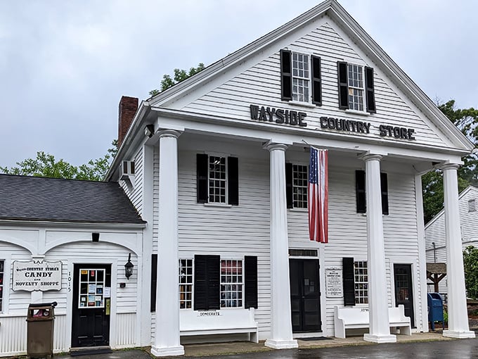 The stately white columns and American flag welcome you like an old friend. This isn't just a store—it's a time capsule with candy inside.