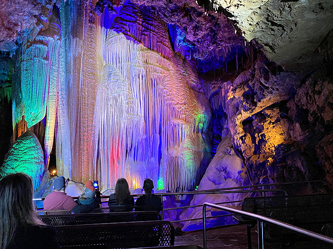 Nature's own cathedral ceiling, complete with limestone chandeliers that took millions of years to install. Mother Earth's patience puts our renovation timelines to shame.