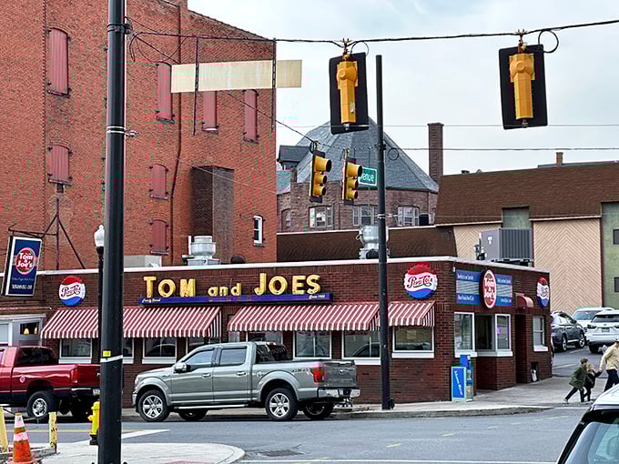 The brick facade of Tom & Joe's proudly announces its breakfast specialty. This unassuming storefront has been Altoona's morning sanctuary for decades.